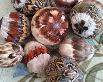 SALE Nine Multi-bird Pheasant Feather Decor Balls. NOT Hanging Balls A ...