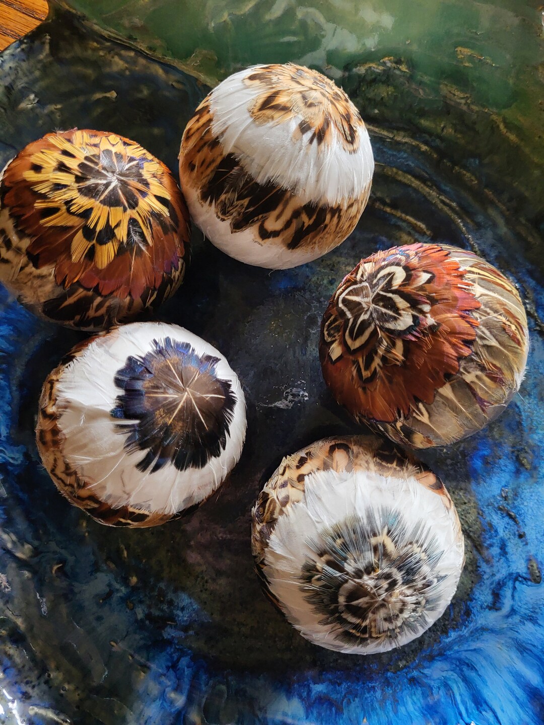 WILDLIFE DECOR! Five Feather Balls. All Five Are ..2 3/4 Inch, 70mm, 8 ...