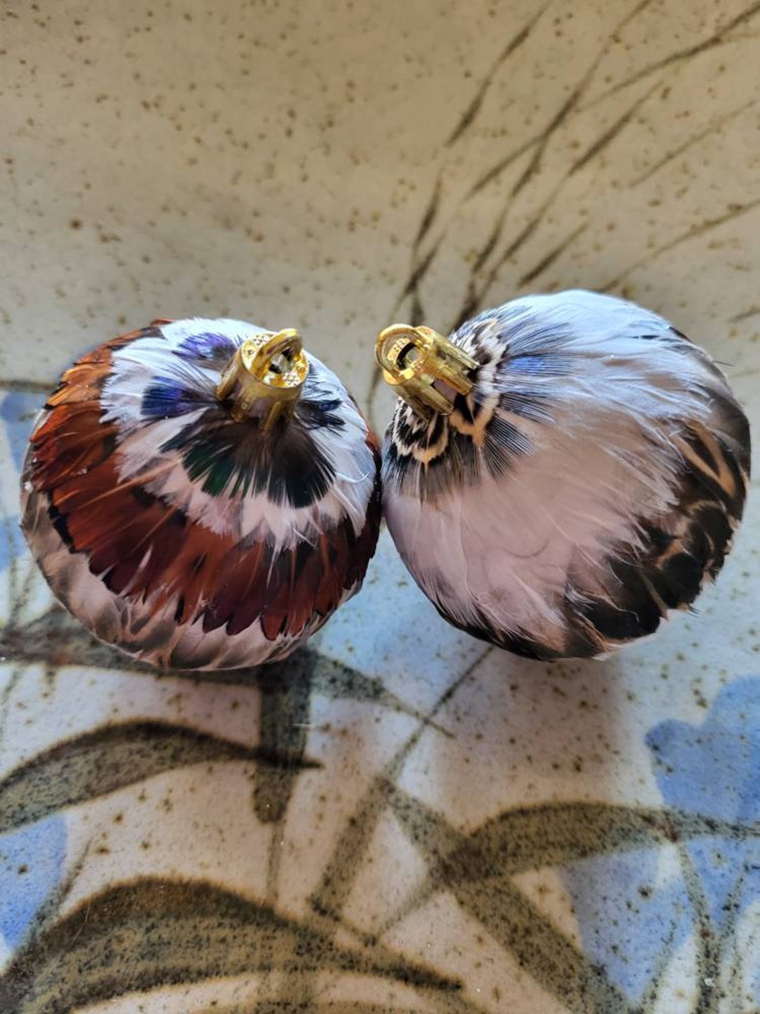 TWO Multi-bird Feather Ornament Balls Including ( 2 1/4 Inch Diameter ...