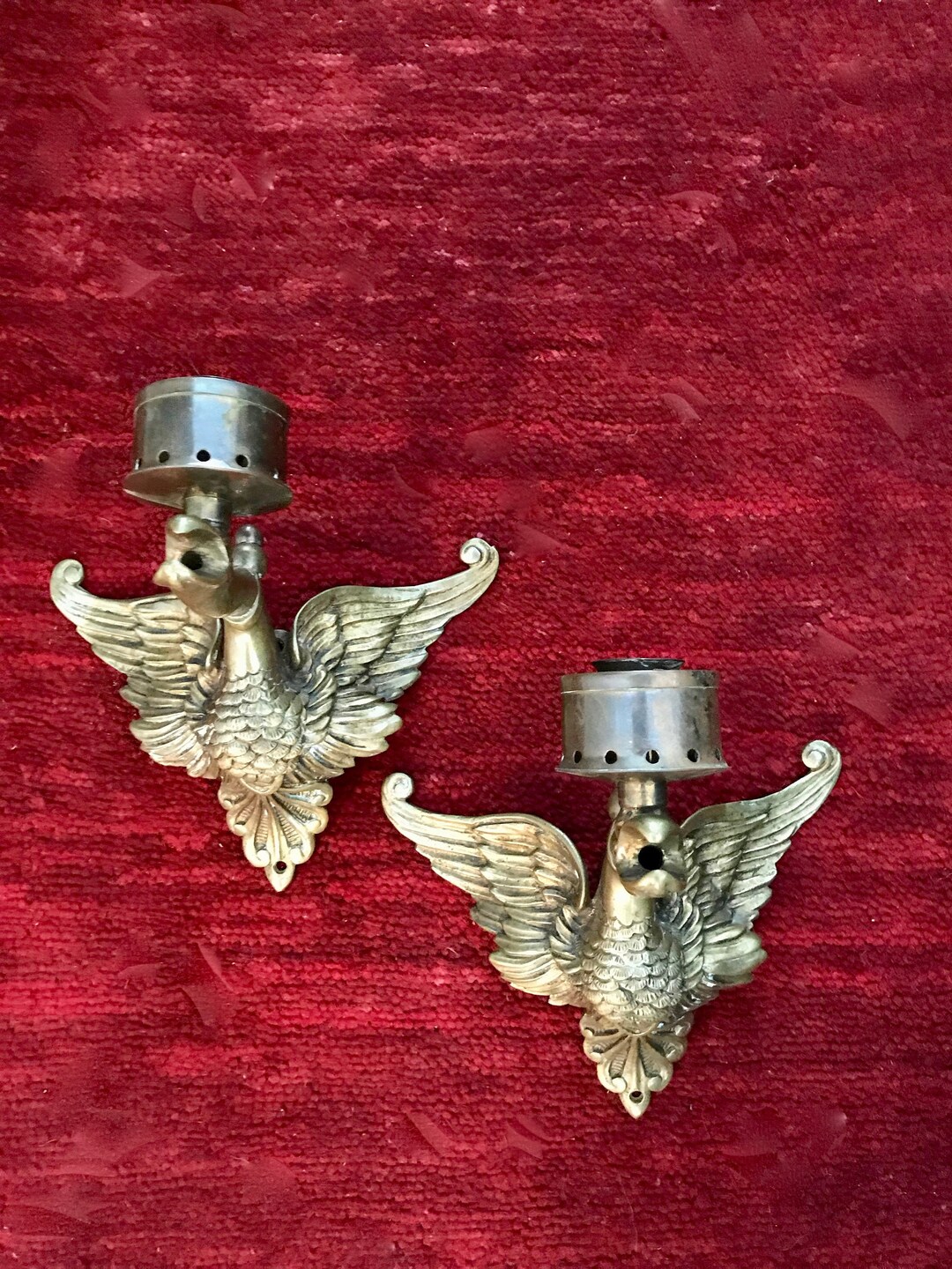 Vintage Wall Sconces. Brass Phoenix Lamps. Candlestick Lighting. Pair ...
