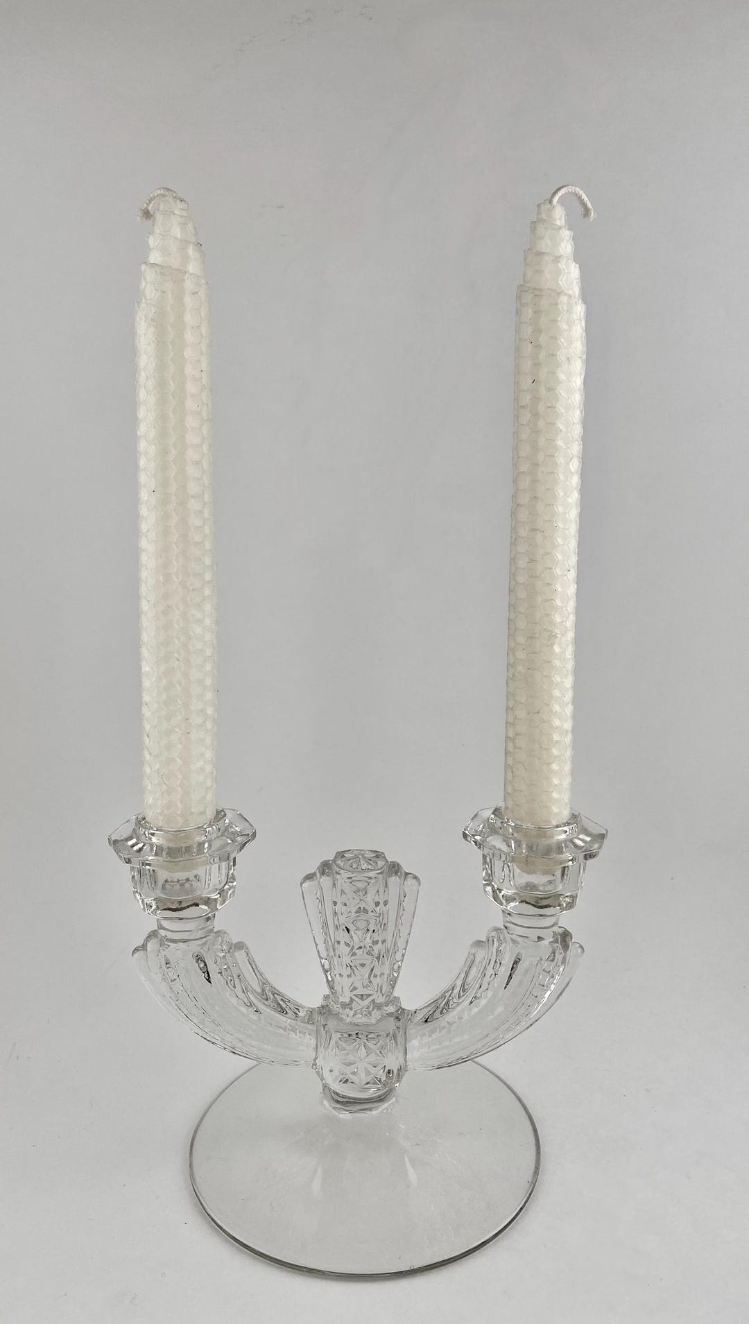 Vintage Tiffin Candlestick. Cut Glass Double Light Candle Holder. USA ...