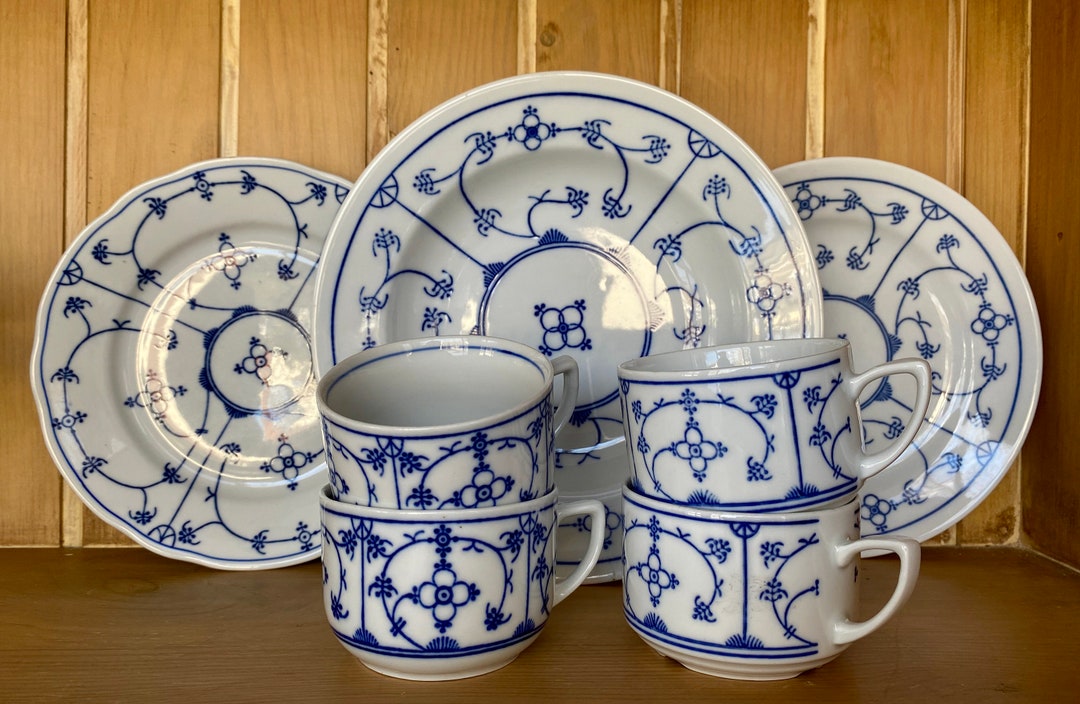 Vintage Blue and White China. Jager Bowls, Plates, Cups. Winterling ...