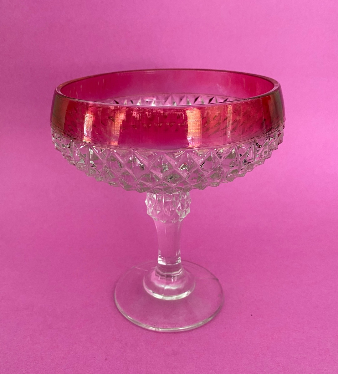 Vintage Cranberry Glass Compote. Diamond Point Pedestal With Cranberry ...