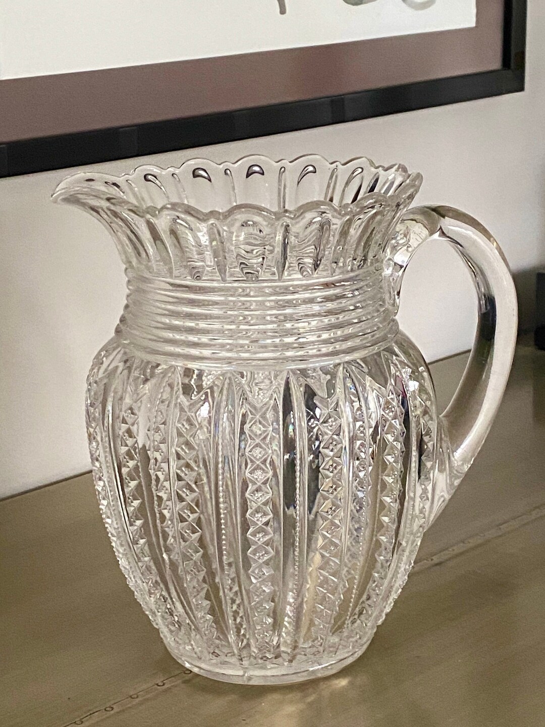 Vintage Duncan Miller EAPG Mardi Gras Pitcher. Egg Nog Server. Cut ...