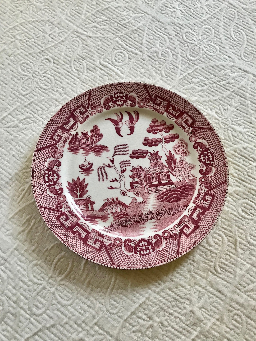 Vintage Red Willow Plate. Japanese Maruto China. Asian Design ...