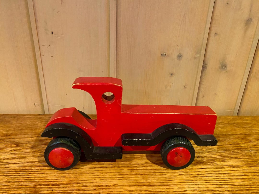 Vintage Toy Truck. Wood Folk Art Vehicle. Handmade, Primitive Red ...