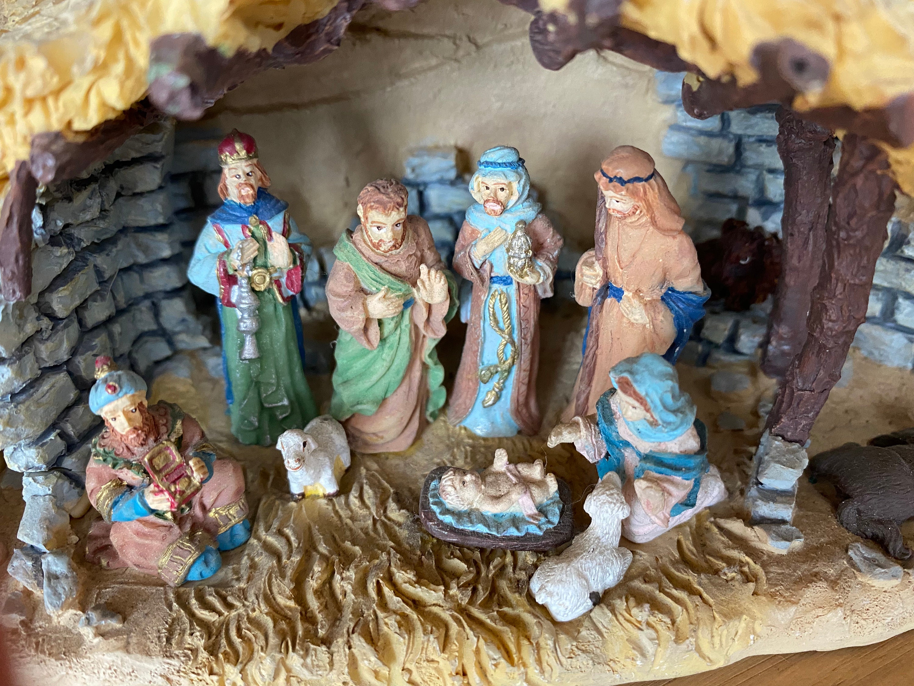 Vintage Nativity Scene. Folk Art Creche. Ceramic Christmas Scene ...