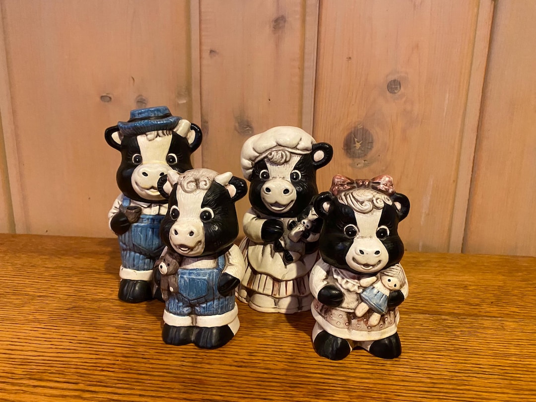 Vintage Cow Figurines. Hand Painted Ceramic Set of Anthropomorphic Cow ...