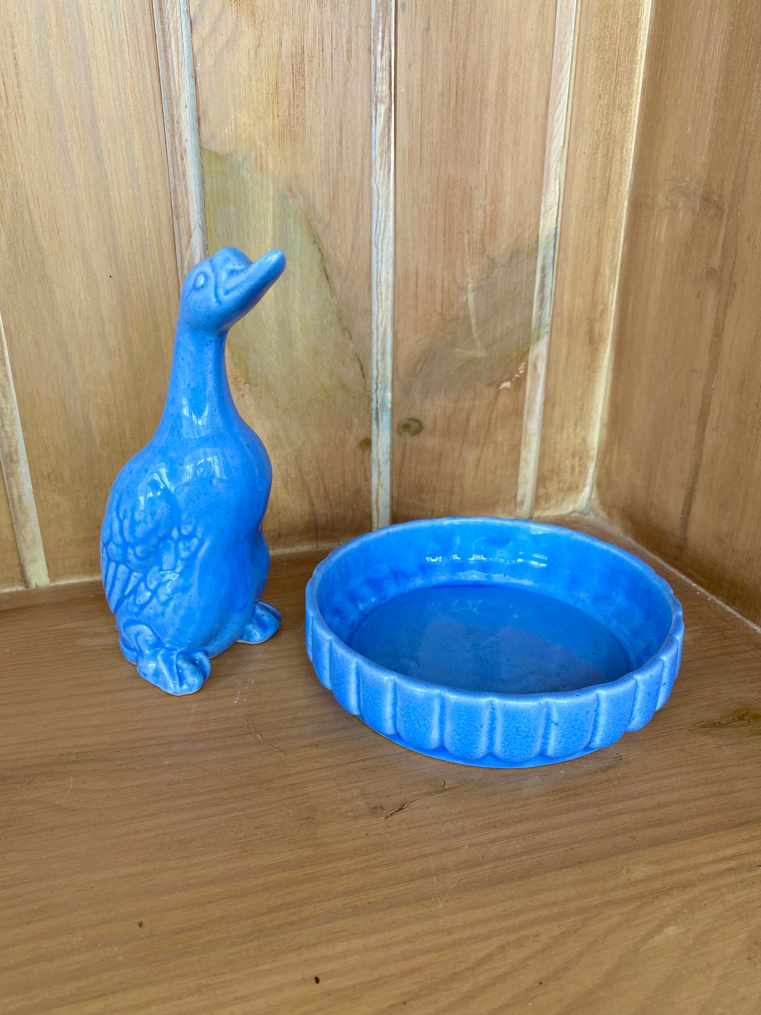 Vintage Ceramic Goose Figurine With Blue Dish by La Pere USA. - Etsy