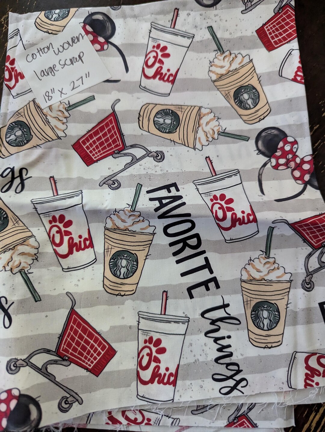 Large Scrap Cotton Woven Fabric Favorite Things Coffee Bulleyes Chicken ...
