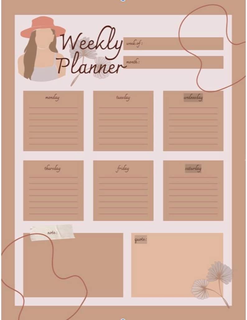 Boho Printable Weekly Planner Page - Etsy