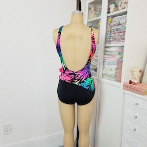 Vintage 1980's Bright Rainbow and Black Tiger Swim Suit Draped Front ...