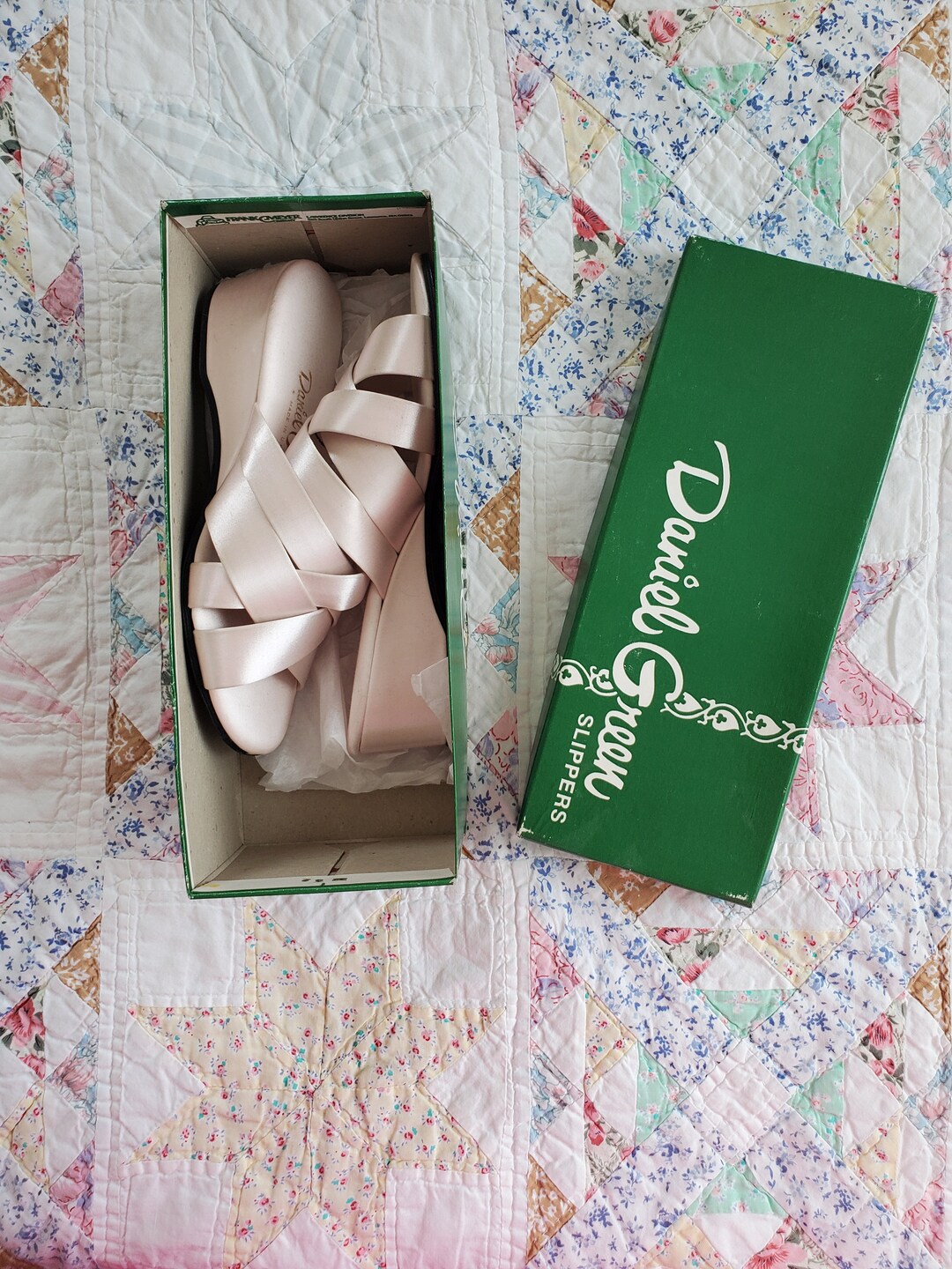 Vintage 1960's Pink Satin Strappy Toe Boudoir Slides With Wedge in ...
