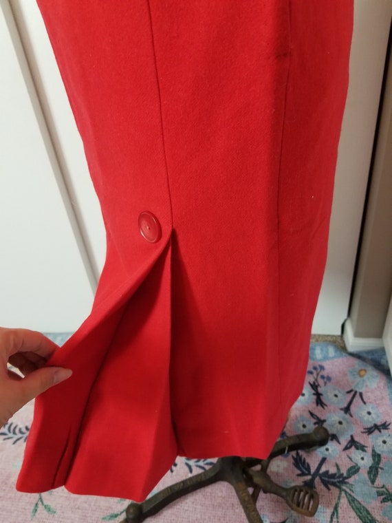 Vintage 1950's Red Wool Skirt With Inverted Pleats an… - Gem