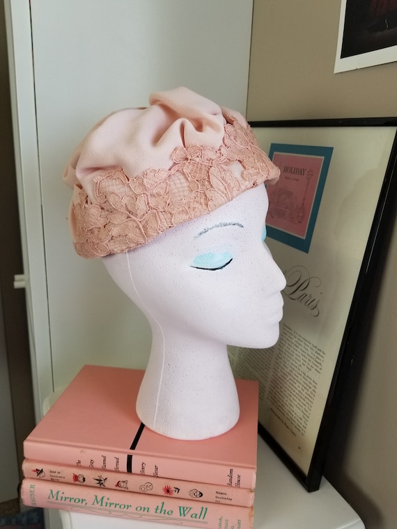 Vintage 1960's Pink Crepe Toque Style Hat - Gem