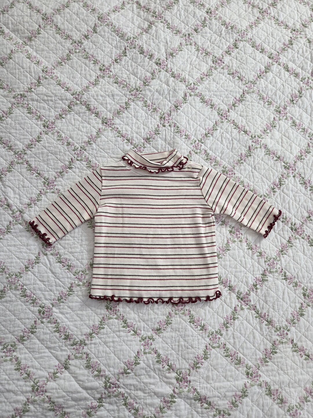 Vintage Y2K Mid 2000's Striped Lettuce Edged Cotton Top Gymboree 2005 0 ...