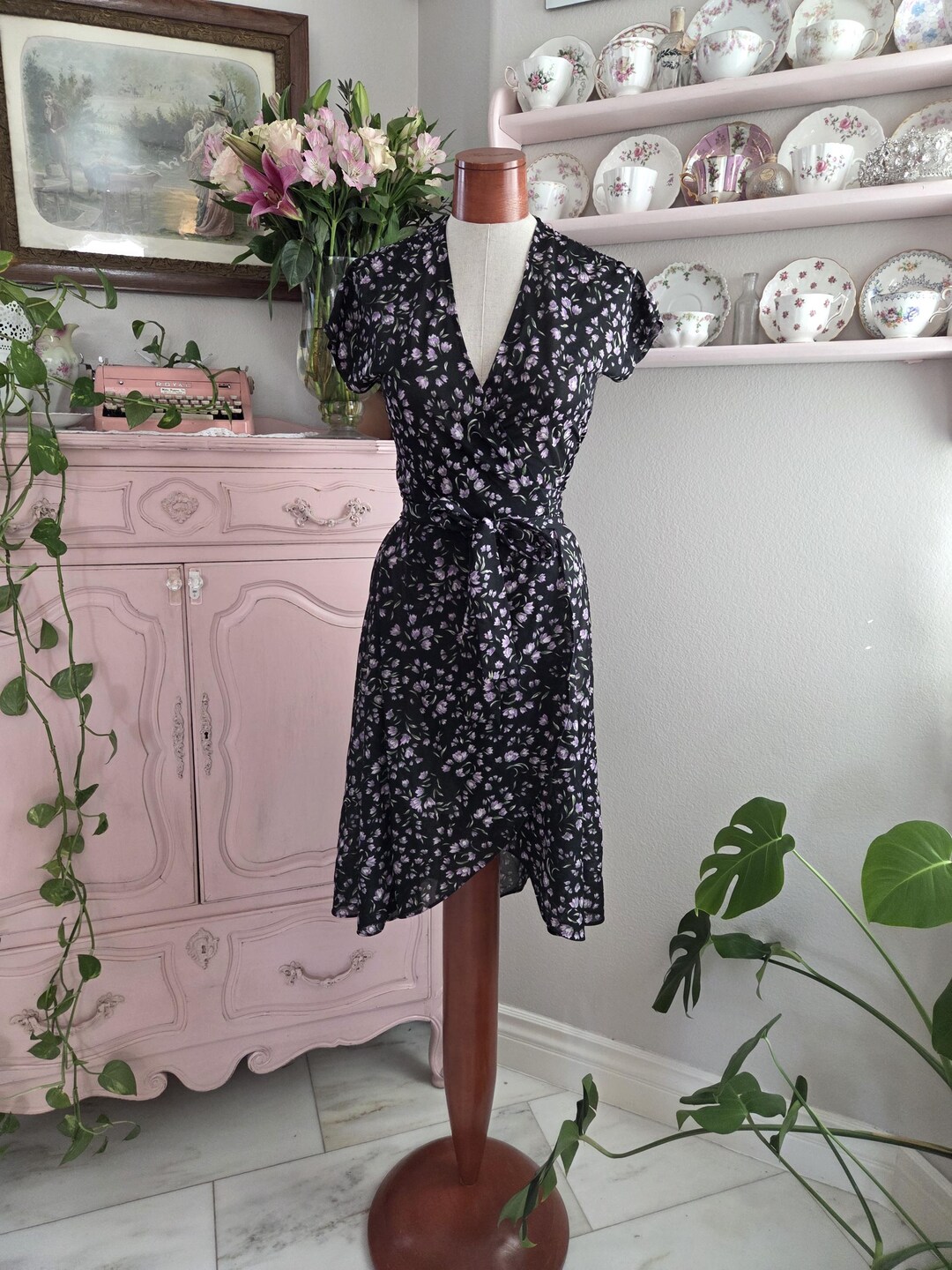 Little Posies | Vintage 1970's Sheer Black and Purple Floral True Wrap ...