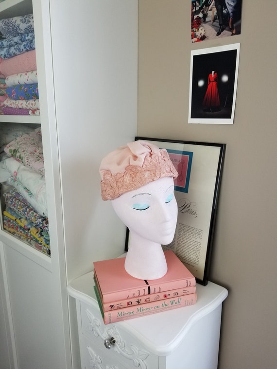 Vintage 1960's Pink Crepe Toque Style Hat - Gem