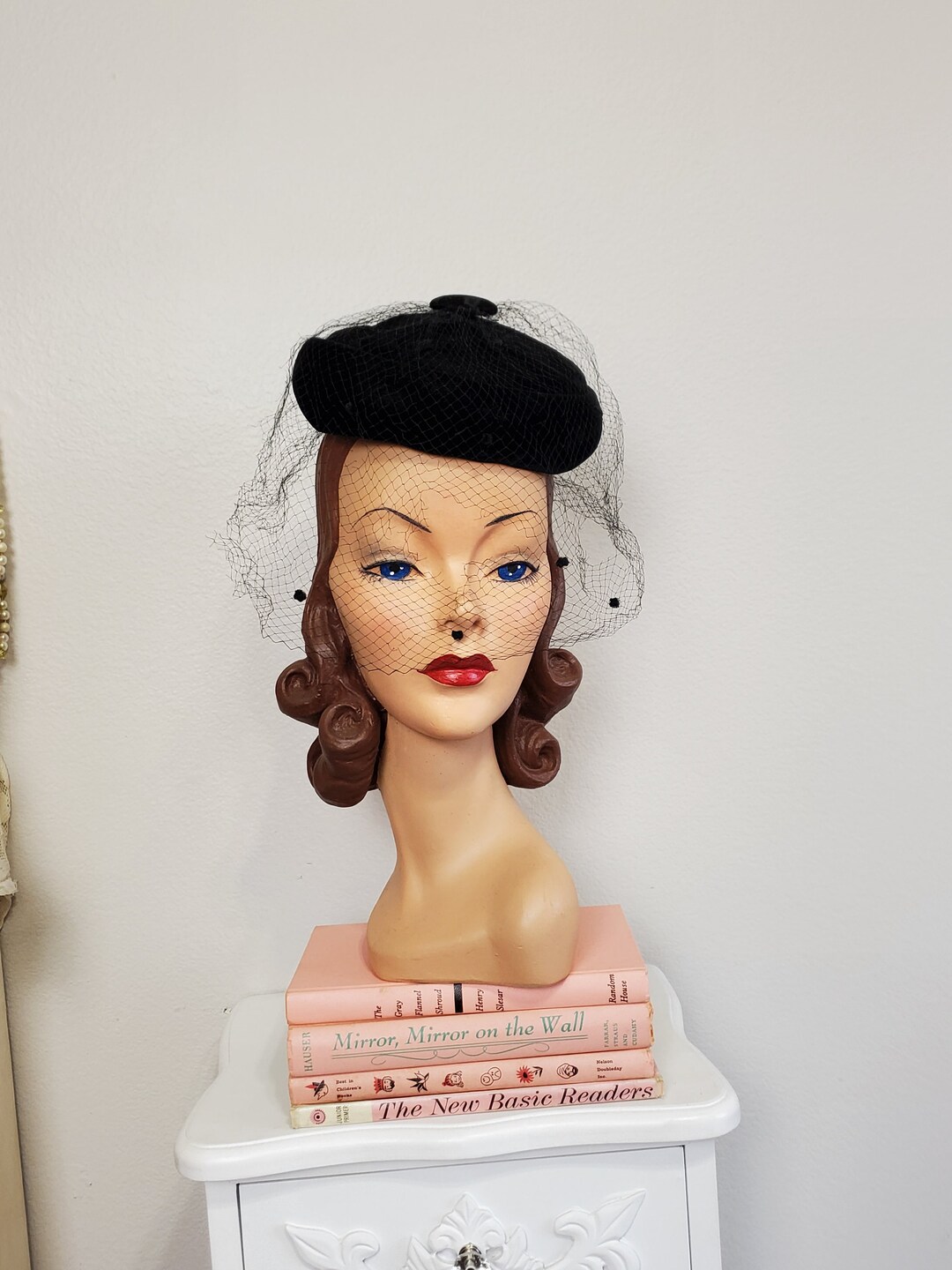 Vintage 1950's Black Velvet Topper Hat With Flocked Veil | AS IS - Etsy
