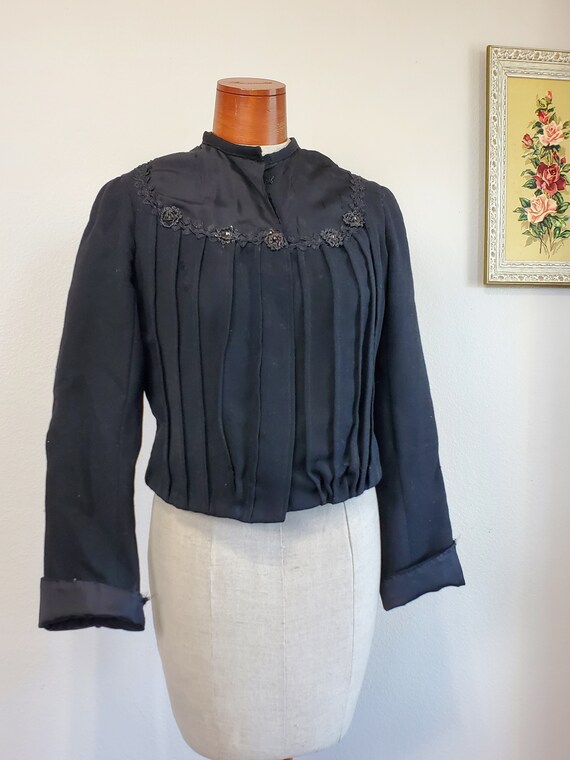 Antique Victorian Edwardian Black Wool Pin Tucked Jac… - Gem