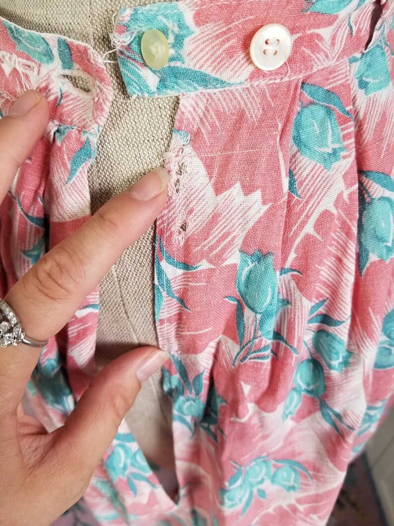 Vintage 1940's / 50's Pink and Aqua Tulip Print Feedsack Pleated Skirt ...