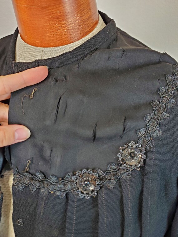 Antique Victorian Edwardian Black Wool Pin Tucked Jac… - Gem