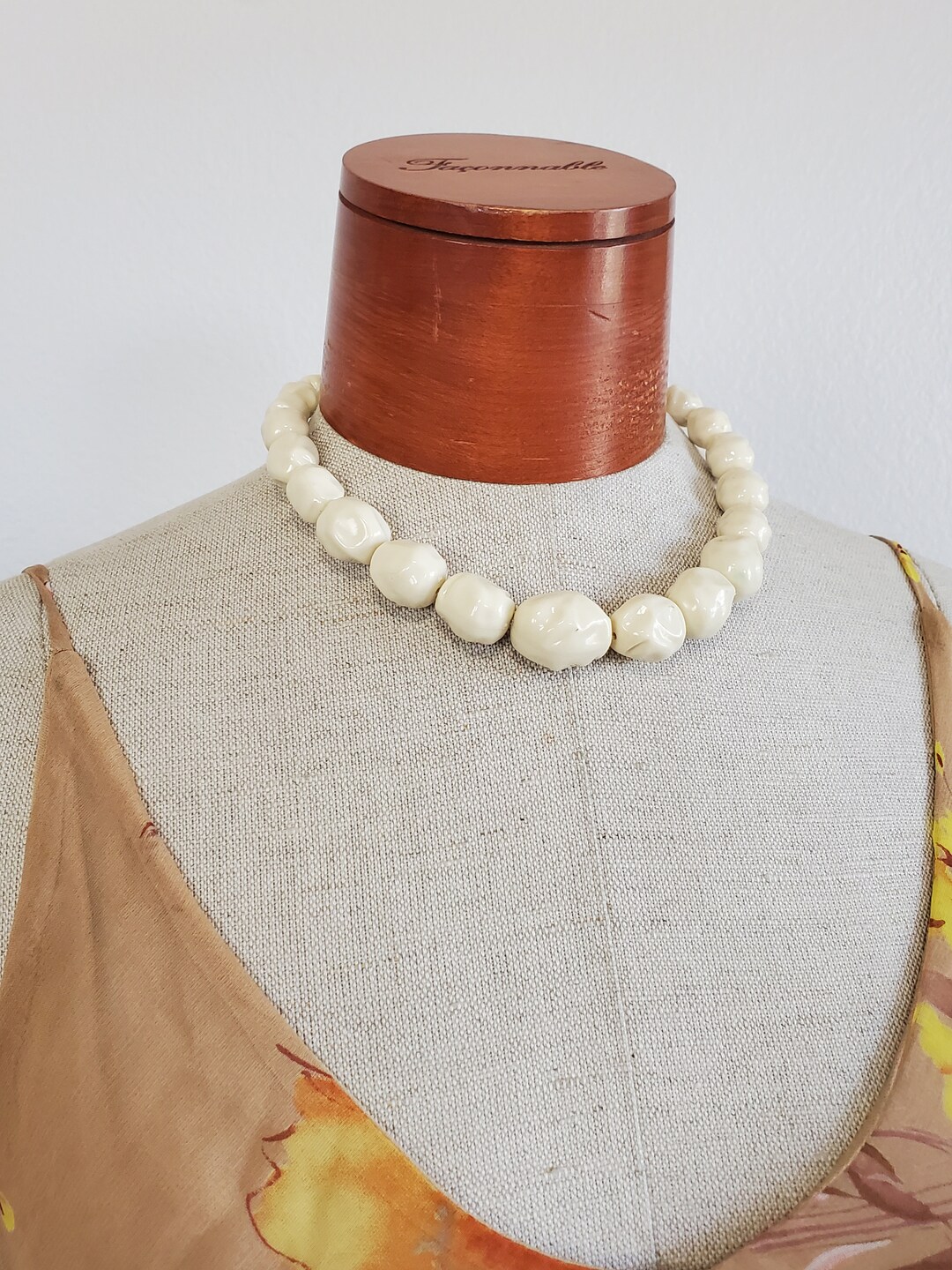 Vintage 1960's Ivory Plastic Stone Popcorn Necklace | Choker Necklace ...
