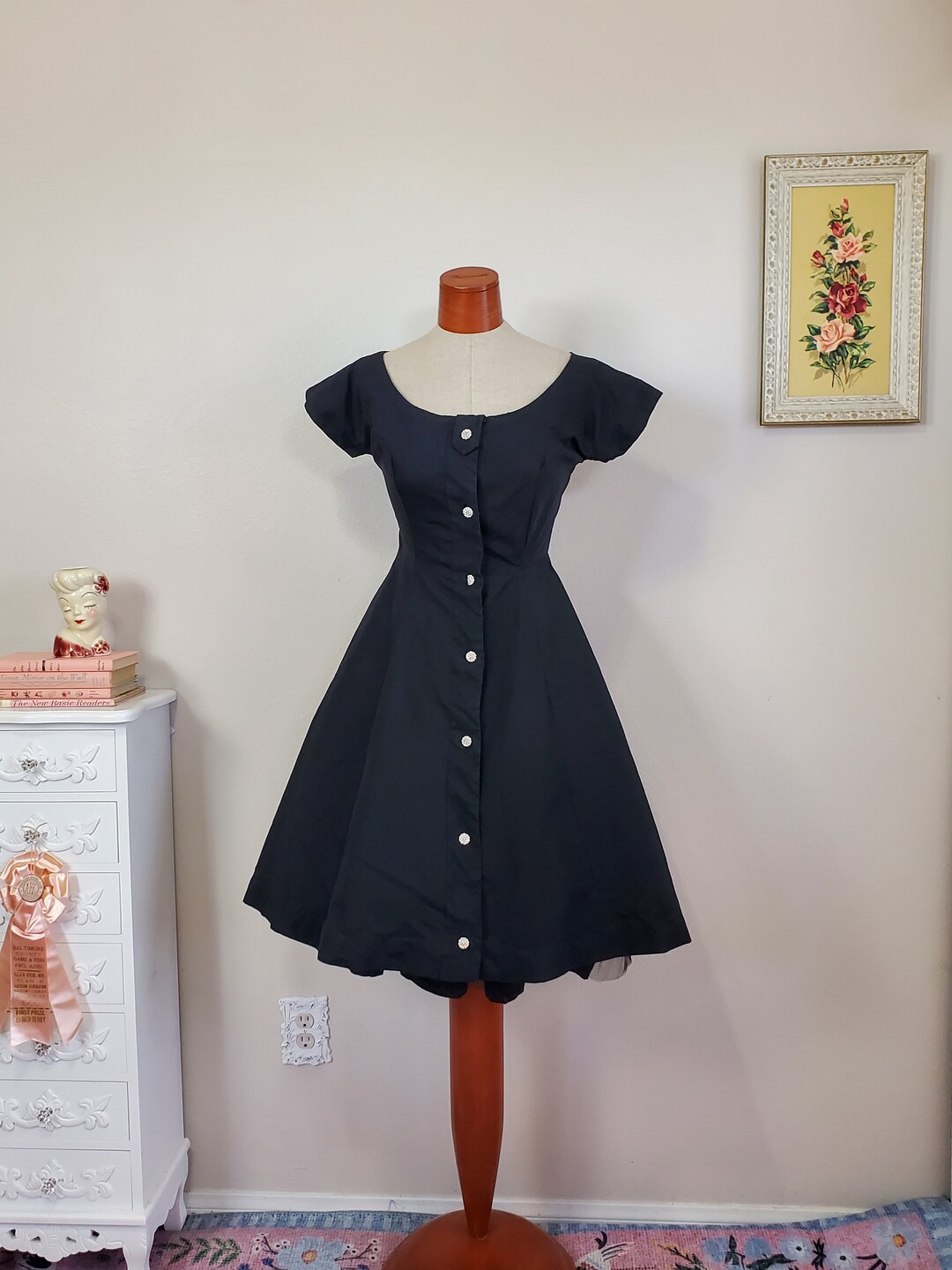 Moonlight in Vermont Vintage 1950's Black Princess Seamed Faille Dress ...