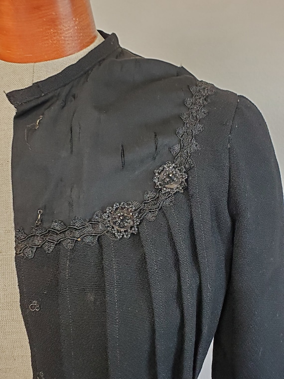 Antique Victorian Edwardian Black Wool Pin Tucked Jac… - Gem