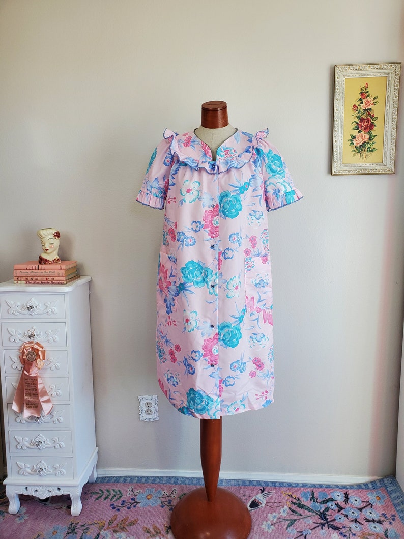 Vintage 1970's / 80's Pink and Blue Pastel Floral - Etsy