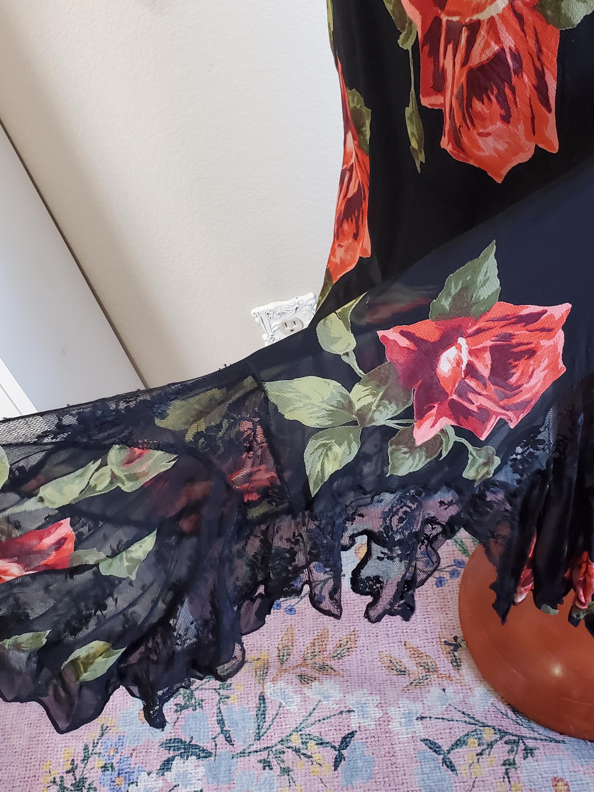 Vintage 1990's Does 30's Black With Red Rose Flowers Slip Dress Bias ...