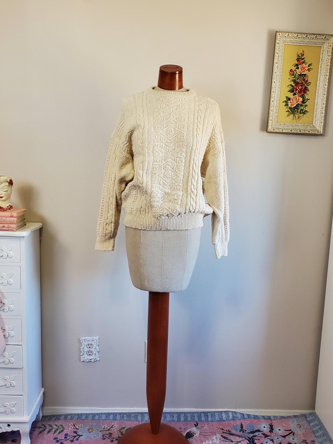 Hemingway | Vintage 1970's / 80's Cream Ivory Cable Knit Chunky Cotton ...