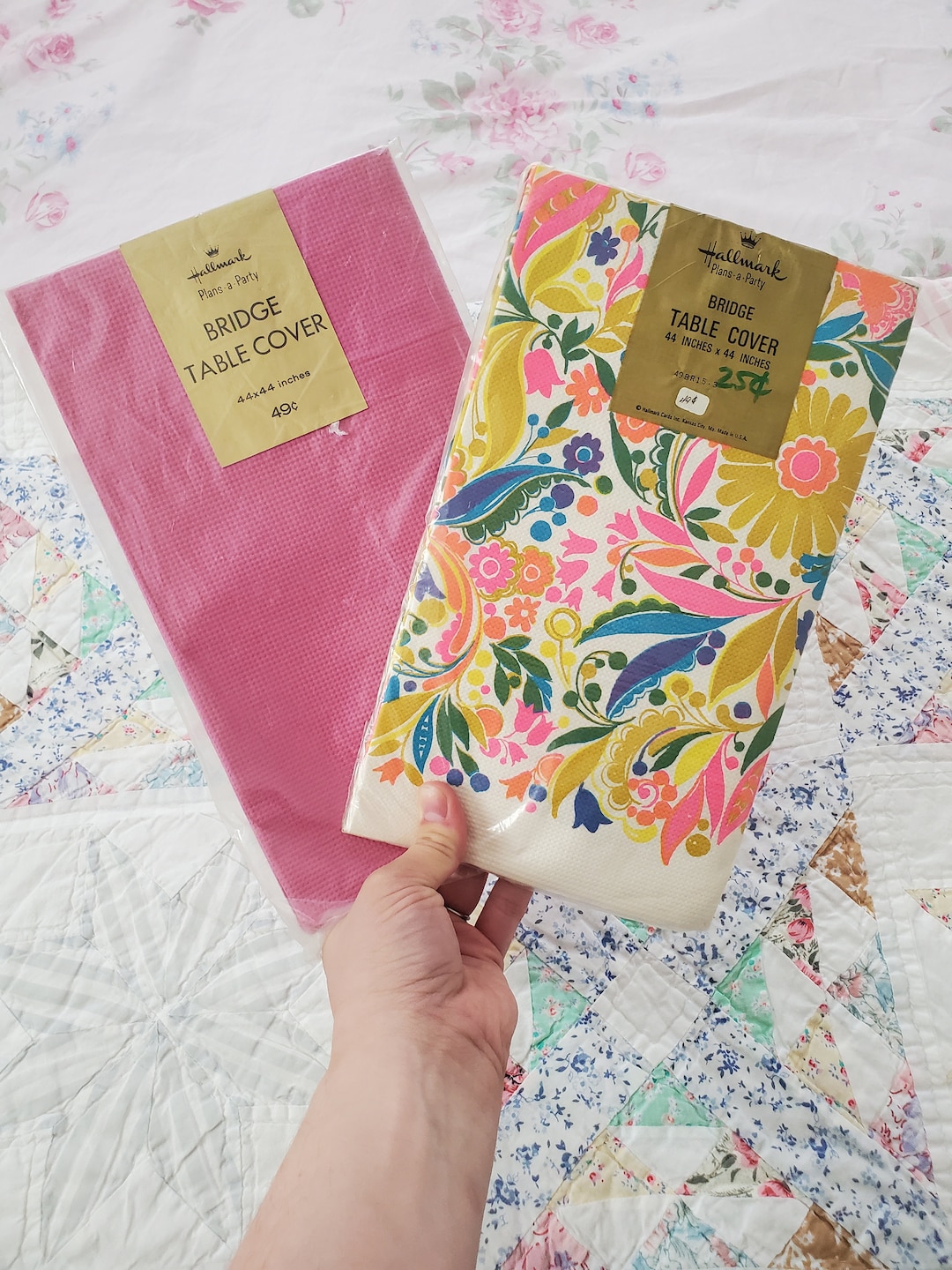 Vintage 1960's Mid Century Mod Pair Bright Floral & Pink Bridge Table ...