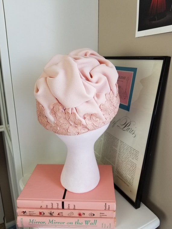 Vintage 1960's Pink Crepe Toque Style Hat - Gem