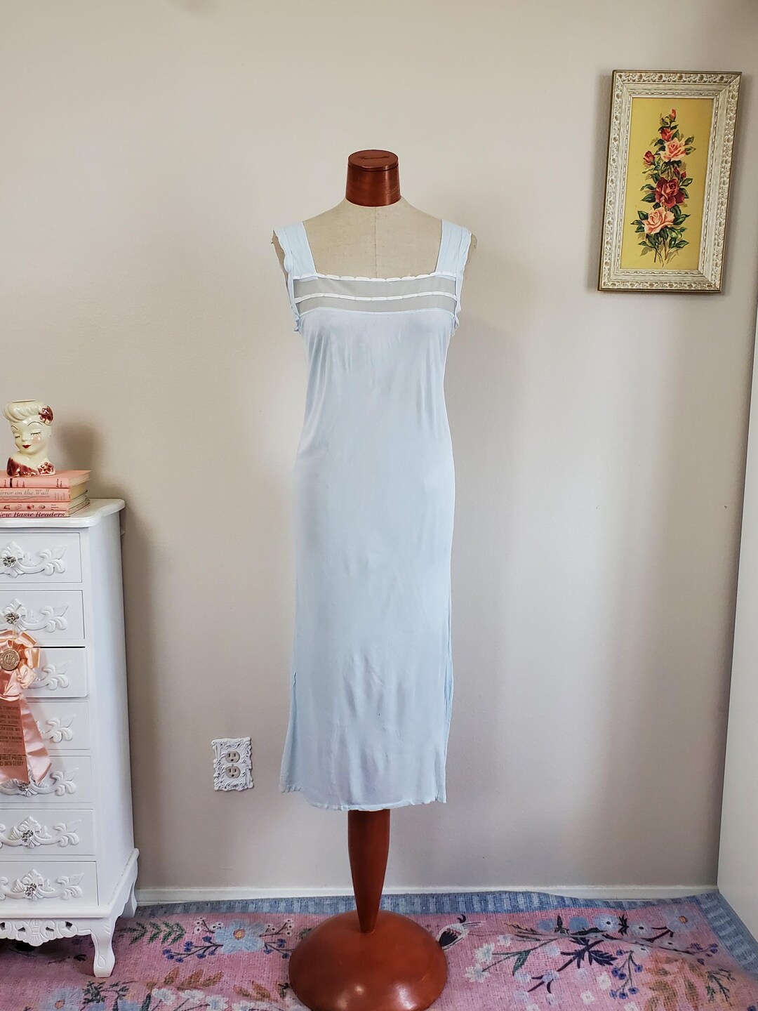 Nighty Night | Vintage 1960's Sky Blue Knit Nightgown | Small - Etsy