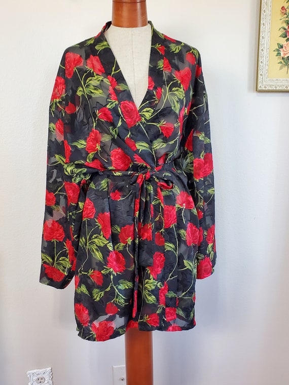 Vintage 1990's / Y2K Long Stem Red Rose Print Shortie… - Gem