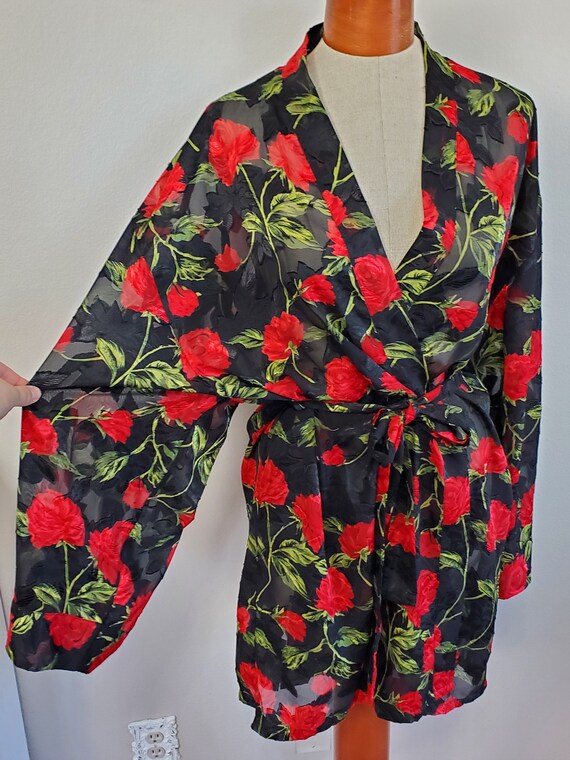Vintage 1990's / Y2K Long Stem Red Rose Print Shortie… - Gem