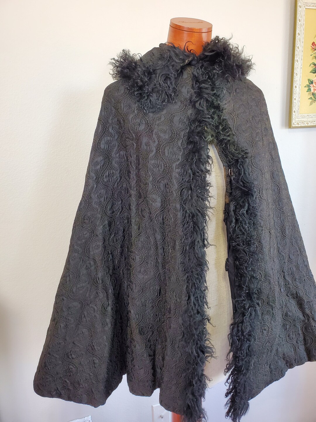 Antique Victorian/edwardian Black Mourning Cape Cloak Fur Trim Hook ...