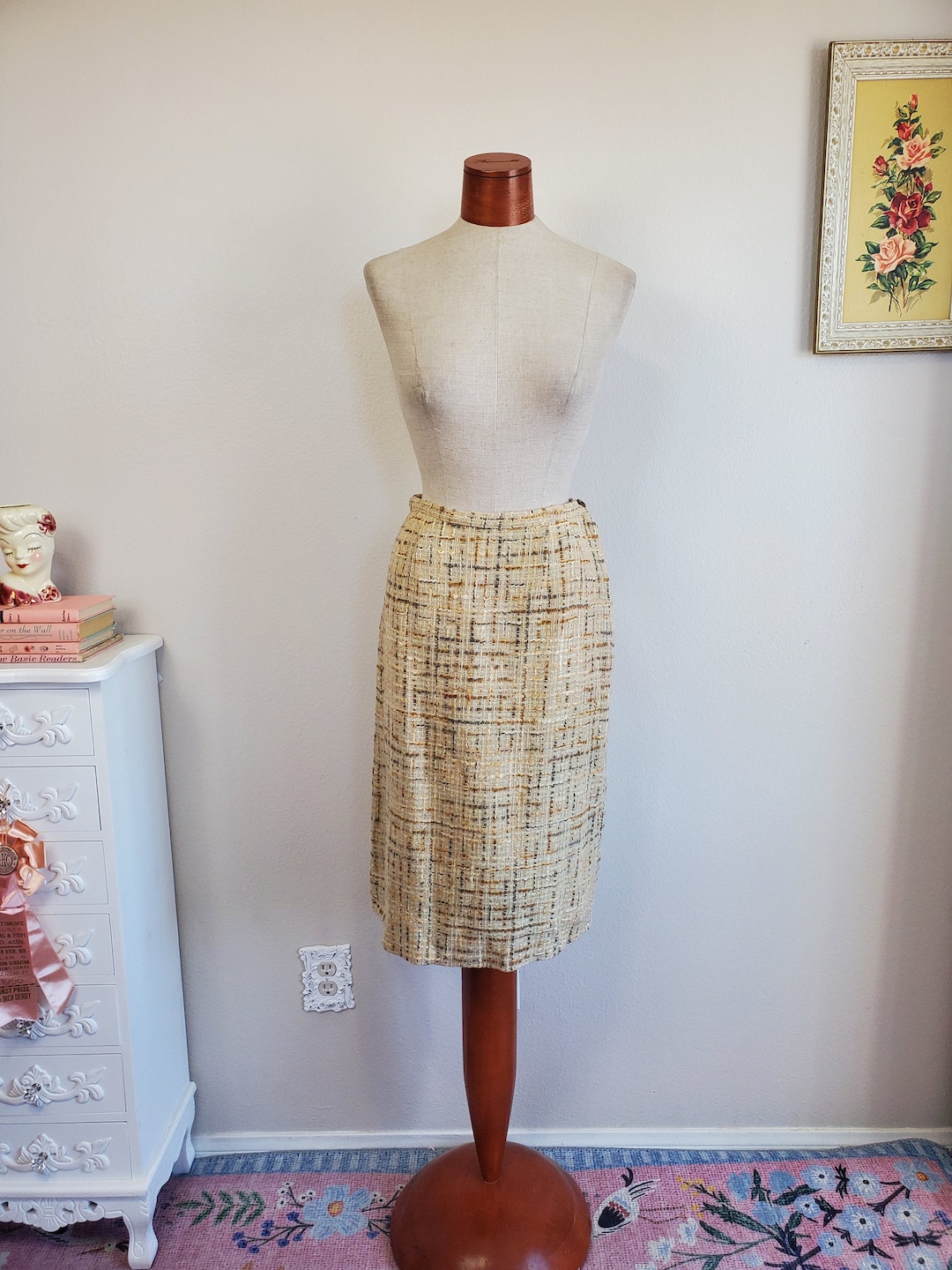 Vintage 1950's / 60's Textured Wool Blend Pencil Skirt Taupe Grey Brown ...