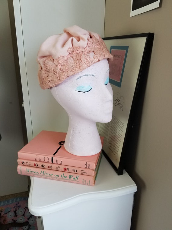Vintage 1960's Pink Crepe Toque Style Hat - Gem