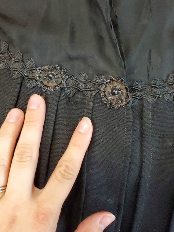 Antique Victorian Edwardian Black Wool Pin Tucked Jac… - Gem