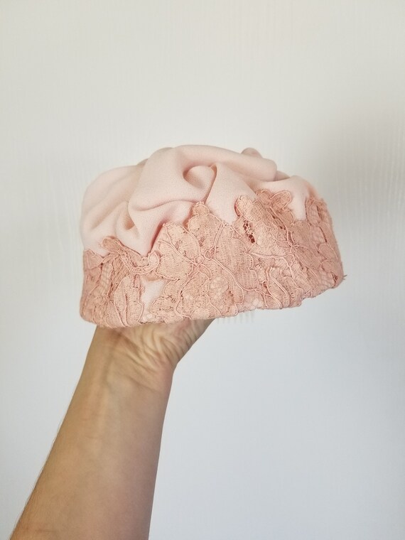 Vintage 1960's Pink Crepe Toque Style Hat - Gem