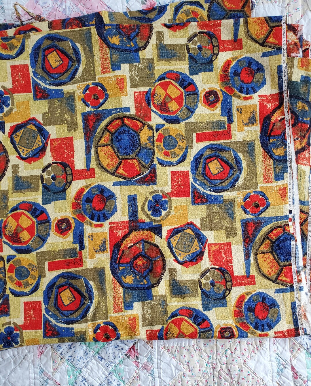 Vintage 1960's Abstract MCM Atomic Print Barkcloth Fabric Yardage ...