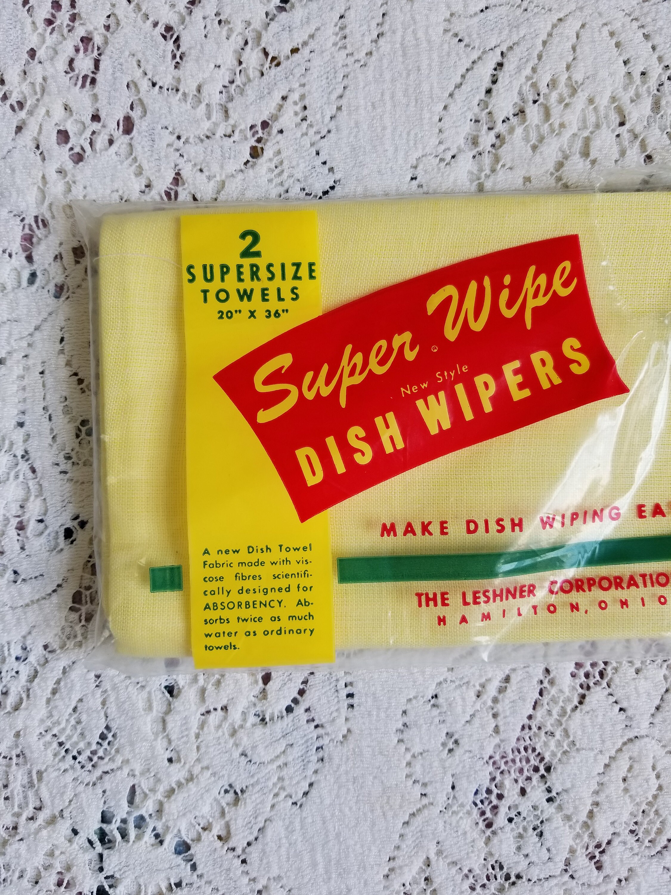Vintage 1950's / 60's Mid Century Twin Pack Yellow and Green Dish Towel ...
