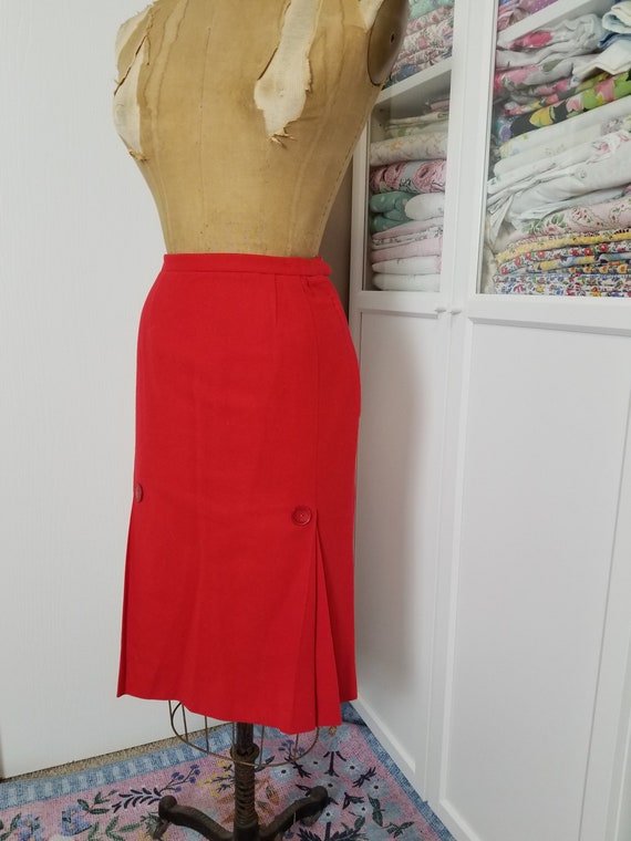 Vintage 1950's Red Wool Skirt With Inverted Pleats an… - Gem