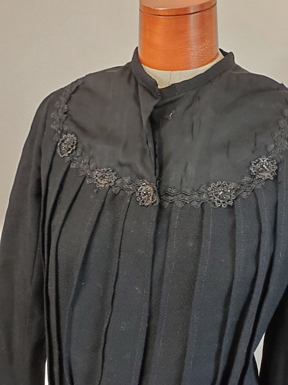 Antique Victorian Edwardian Black Wool Pin Tucked Jac… - Gem