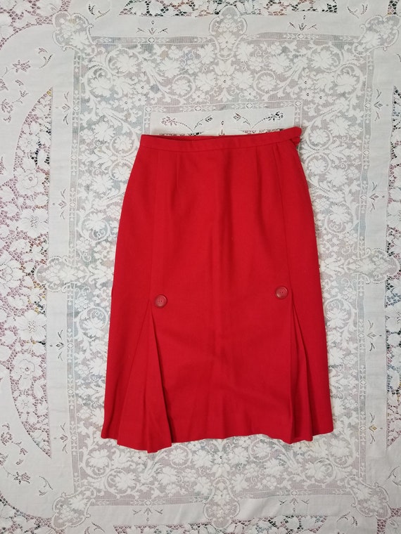 Vintage 1950's Red Wool Skirt With Inverted Pleats an… - Gem