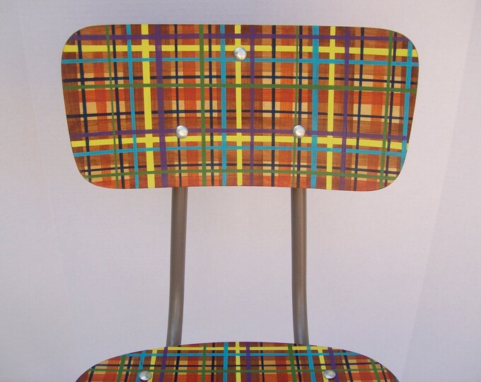 Vintage School Chair Refinished & Dressed up With Hand-painted Plaid ...