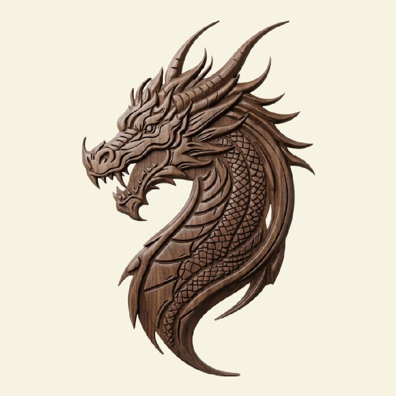 Mythical Dragon Head 3D Relief STL | Fantasy CNC Router File Wood ...