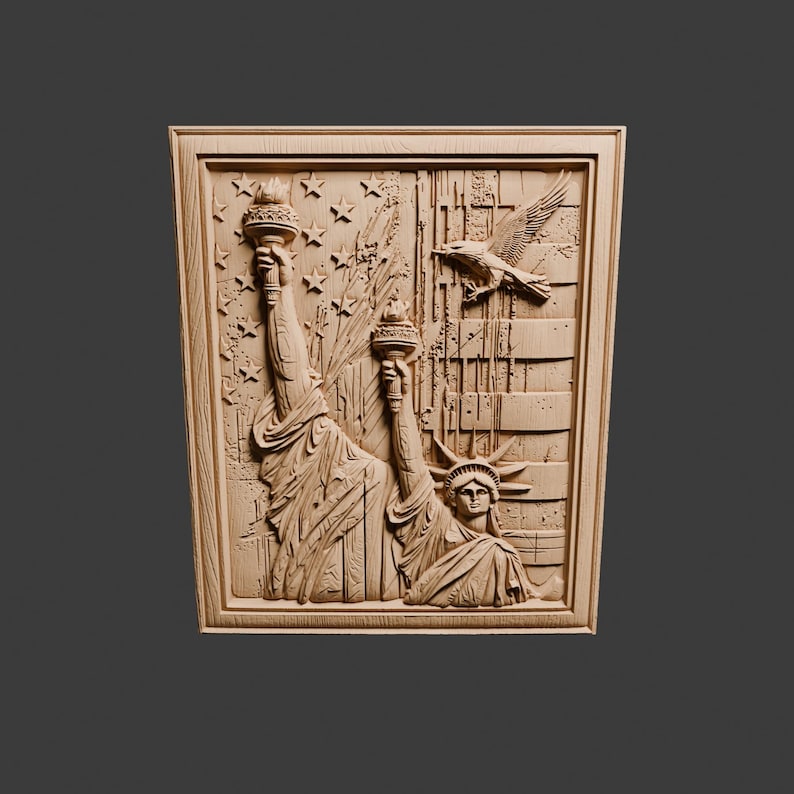 Patriotic Statue of Liberty Eagle 3D Relief STL | CNC Router File Wood ...